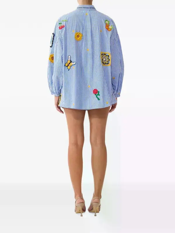 Camilla Magic Of The Mercado Crochet-patchwork Vertical-stripe Blouse