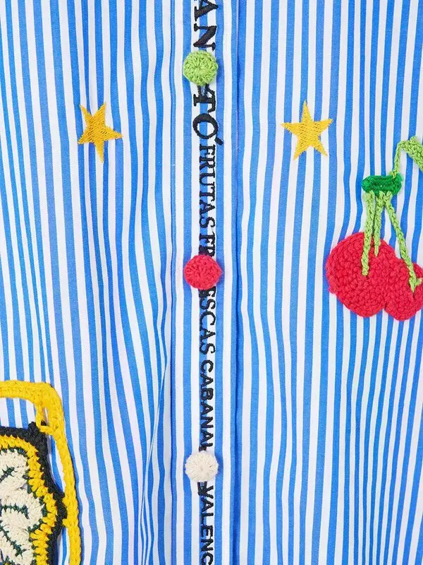 Camilla Magic Of The Mercado Crochet-patchwork Vertical-stripe Blouse