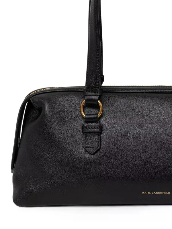 Karl Lagerfeld Monogram-plaque Leather Shoulder Bag - Black