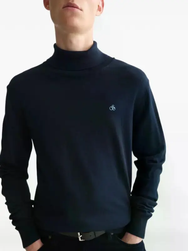 Scotch & Soda Logo-embroidered Roll-neck Sweater