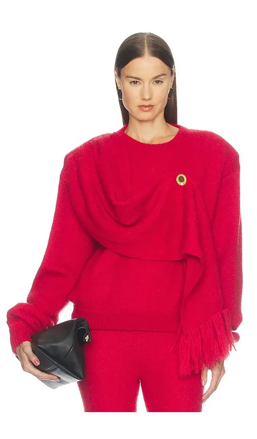 ROWEN ROSE Mohair Jumper With Integrated Scarf - Red
