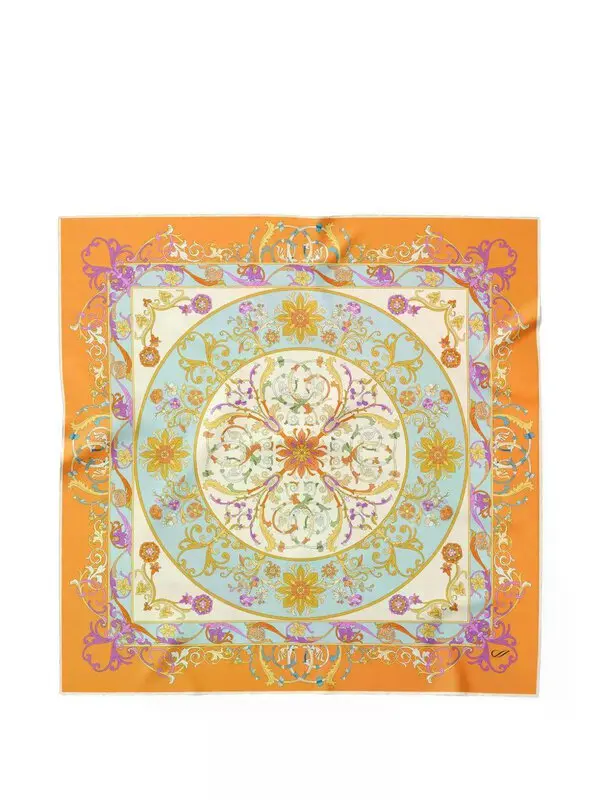 ELIZABETTA Paulina Filigree-print Silk Scarf - Orange