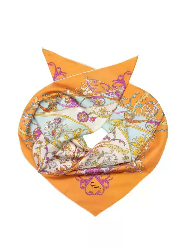 ELIZABETTA Paulina Filigree-print Silk Scarf - Orange