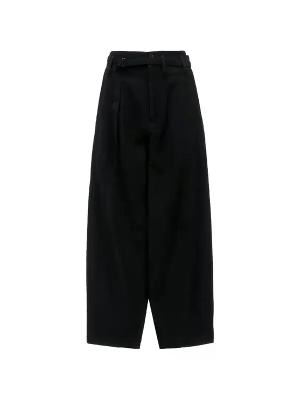 Yohji Yamamoto Milled Gabardine Belted Wide-leg Trousers - Black