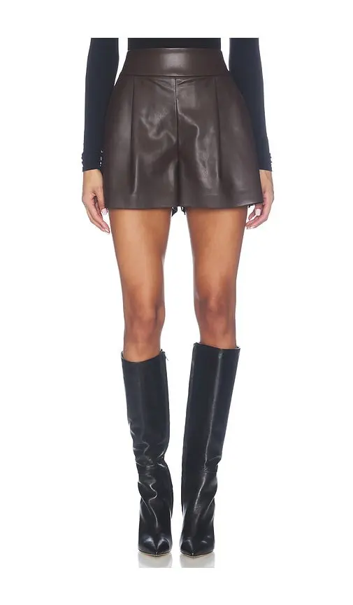 Susana Monaco Faux Leather Pleated Shorts In Brown