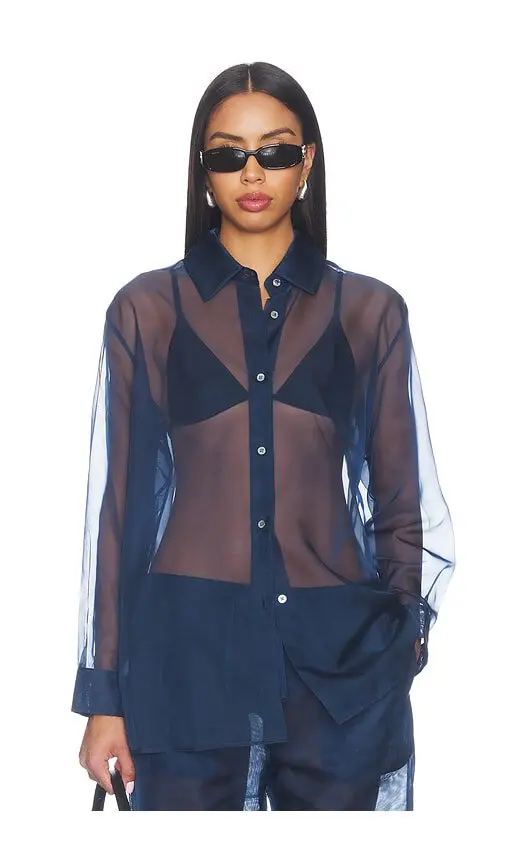 Renggli Organza Button Up Shirt In Navy