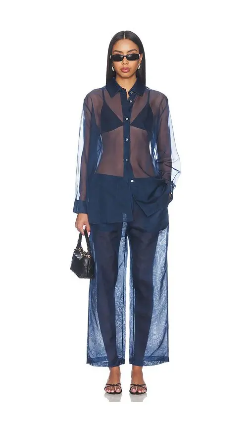 Renggli Organza Button Up Shirt In Navy