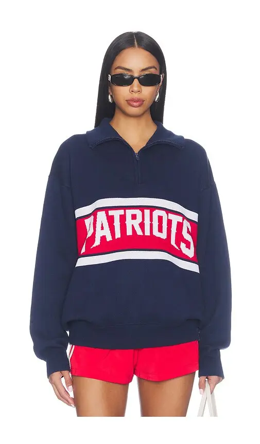 Terez New England Patriots Team Stripe Quarter Zip Sweater