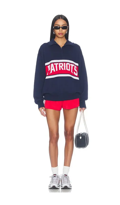 Terez New England Patriots Team Stripe Quarter Zip Sweater