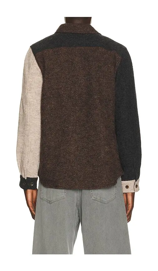 LES DEUX Wool Colourblock Overshirt In Brown - Mole Brown