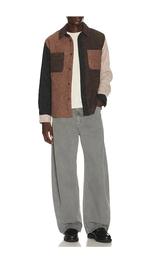 LES DEUX Wool Colourblock Overshirt In Brown - Mole Brown