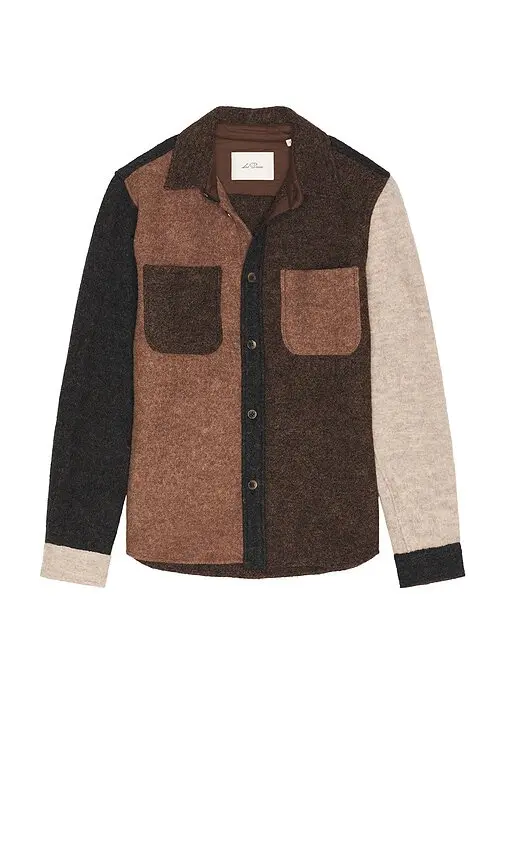 LES DEUX Wool Colourblock Overshirt In Brown - Mole Brown