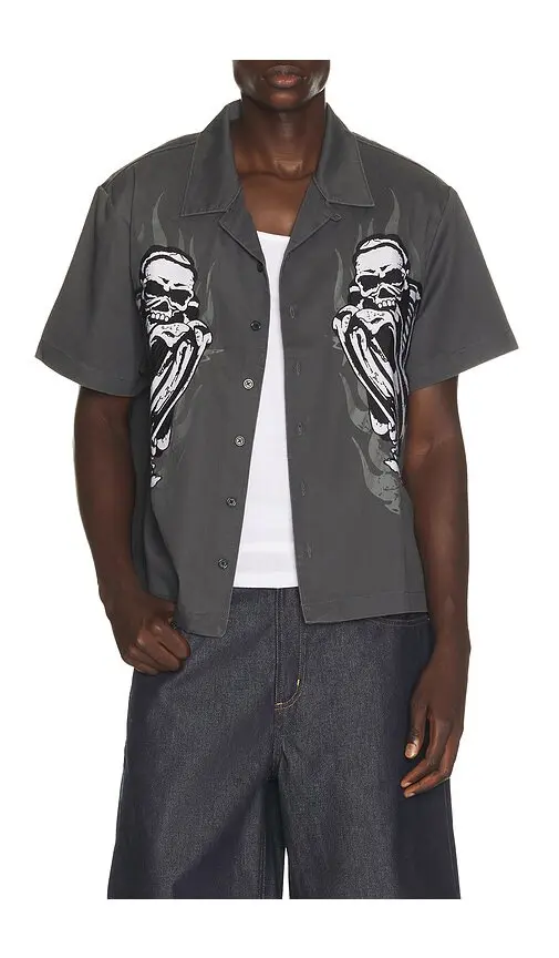 Ed Hardy Skeles Workwear Shirt In Charcoal - Ash