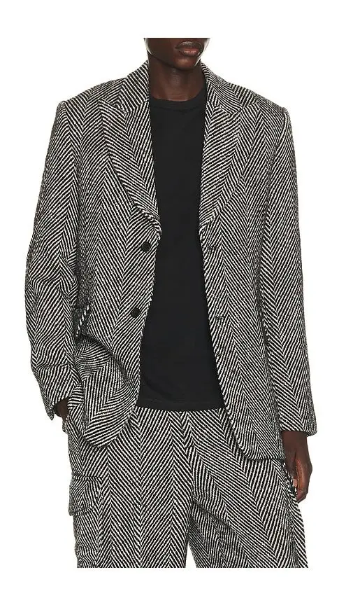 KROST Eco Herringbone Longline Blazer In & White - Black