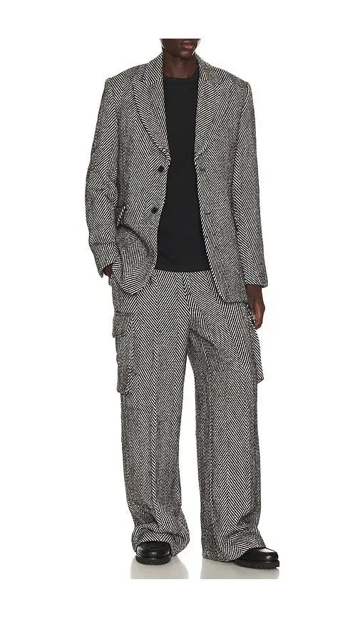 KROST Eco Herringbone Longline Blazer In & White