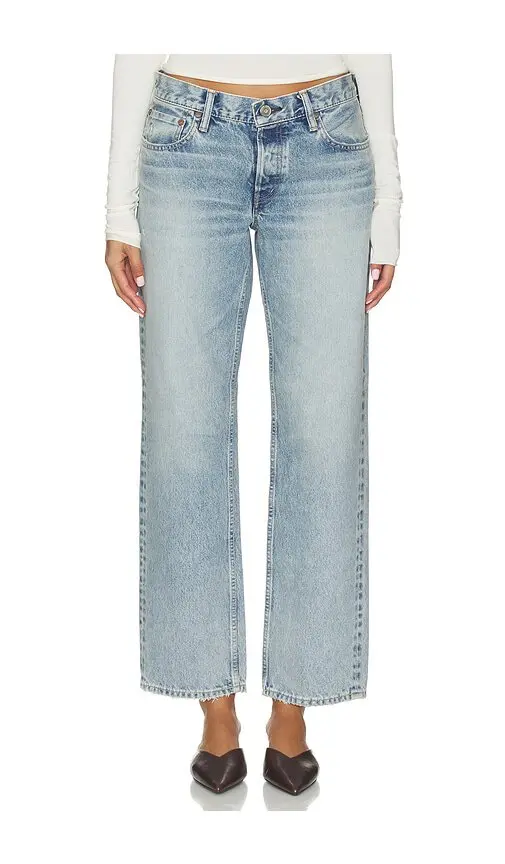 Moussy Vintage Albany Low Straight Leg Jeans In Blue