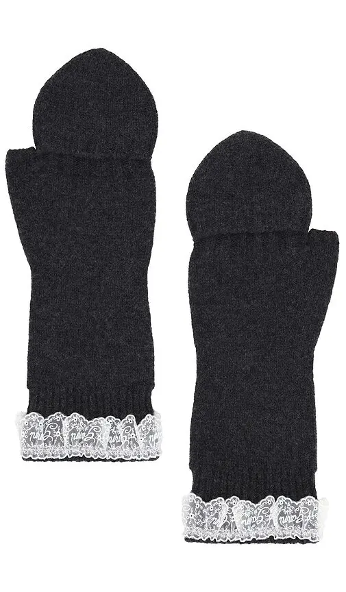 GANNI Compact Wool Lace Mittens In Charcoal