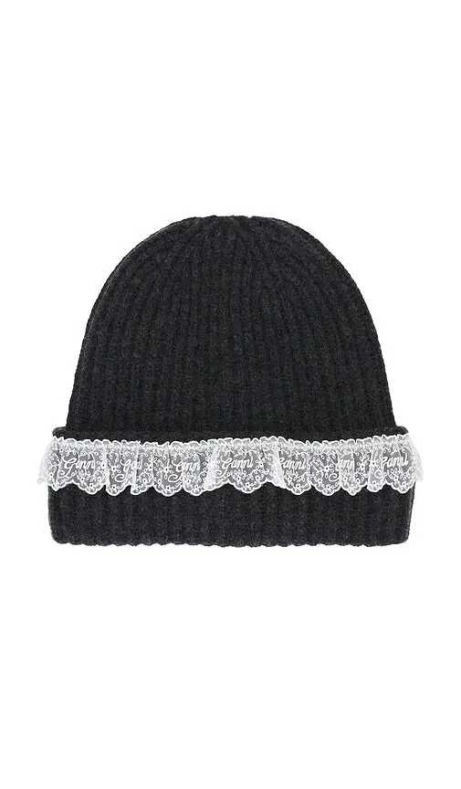 GANNI Compact Wool Lace Beanie In Grey
