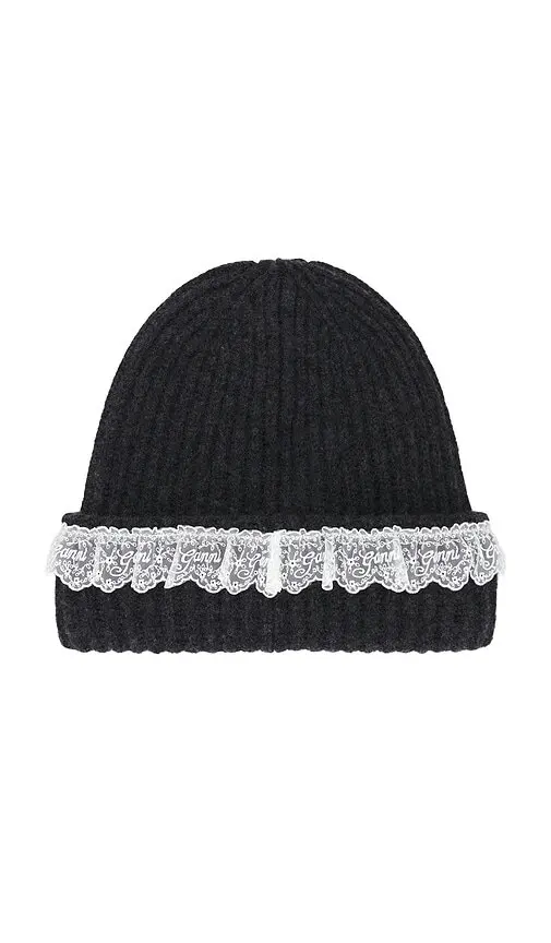 GANNI Compact Wool Lace Beanie In Grey