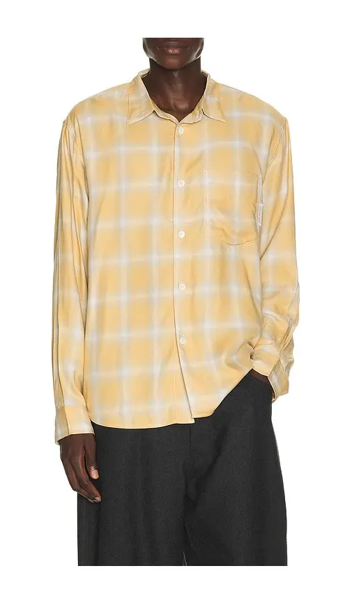 WORKS AND DAYS Rayon Check Classic Shirt In Yellow