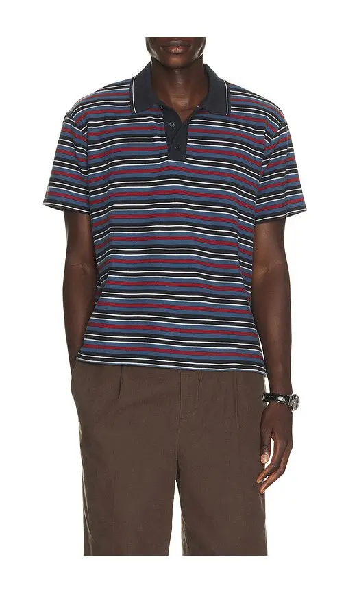 Rag & Bone Stripe Pique Polo In In Navy
