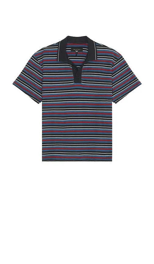 Rag & Bone Stripe Pique Polo In In Navy