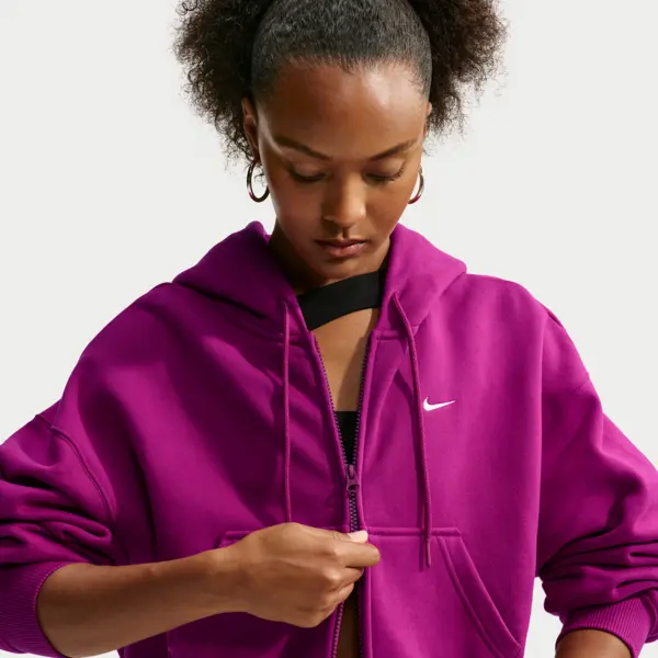 Nike Studio Fleece Medium Weight Oversized Full-zip Cropped Hoodie - Red