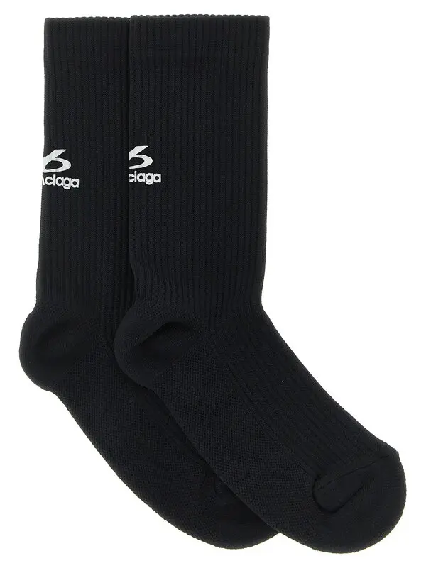 Balenciaga Ribbed Socks With Logo - Black