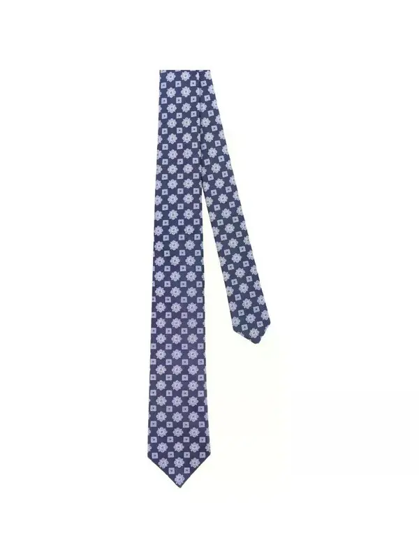 Kiton Floral Geometric-pattern Tie - Blue