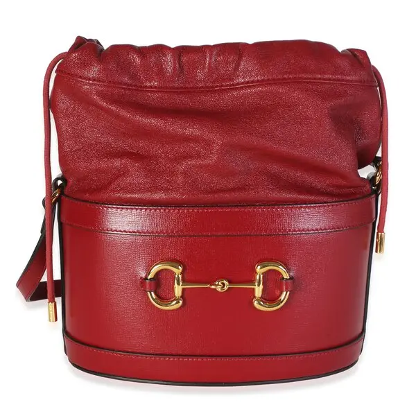 Gucci Calfskin Horsebit 1955 Drawstring Bucket Bag - Red