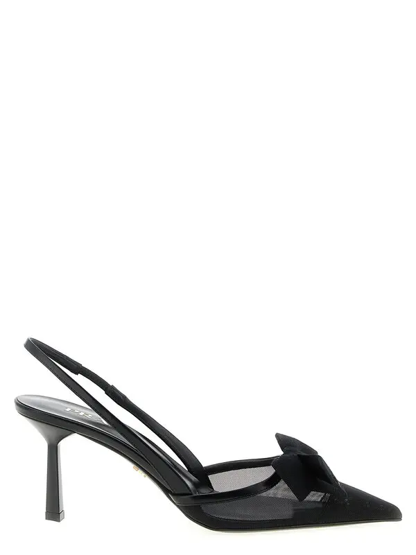 Prada Mesh Slingback With Bow - Black