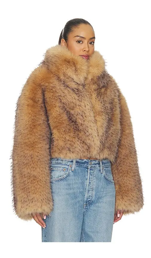ROTATE BY BIRGER CHRISTENSEN Faux Fur Crop Jacket In Tan