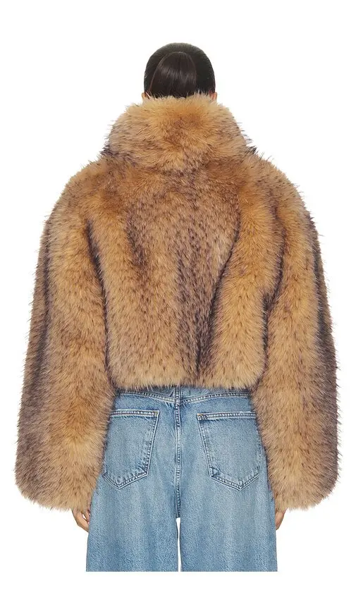 ROTATE BY BIRGER CHRISTENSEN Faux Fur Crop Jacket In Tan