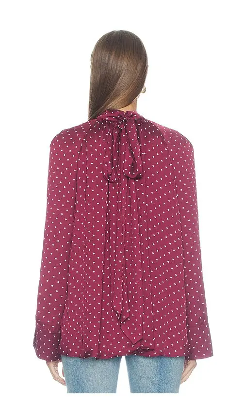 ROTATE BY BIRGER CHRISTENSEN Dot Satin Bow Shirt In Wine