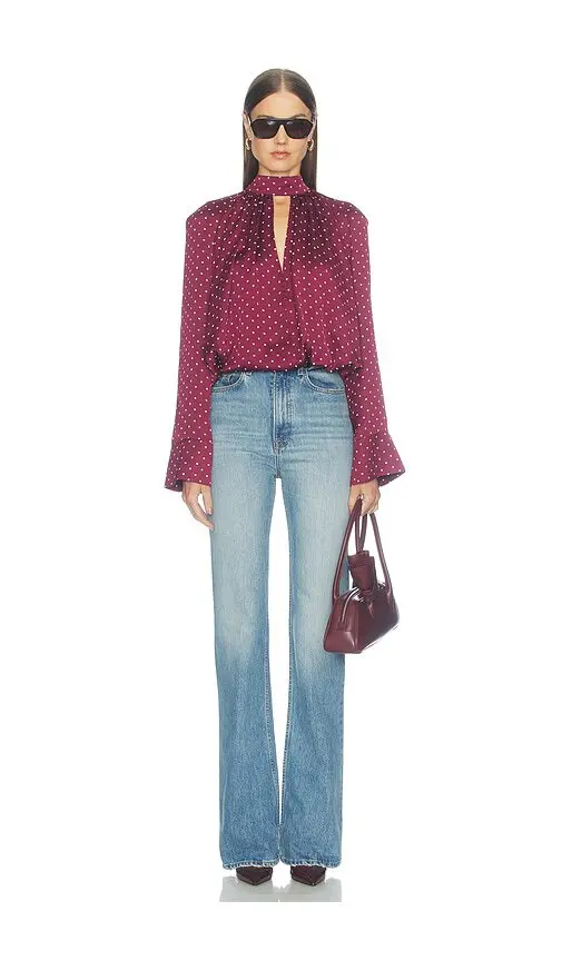 ROTATE BY BIRGER CHRISTENSEN Dot Satin Bow Shirt In Wine