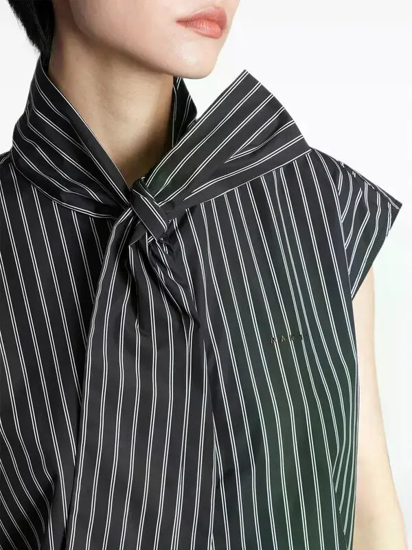 Marni Pinstripe-print Pussy-bow Top