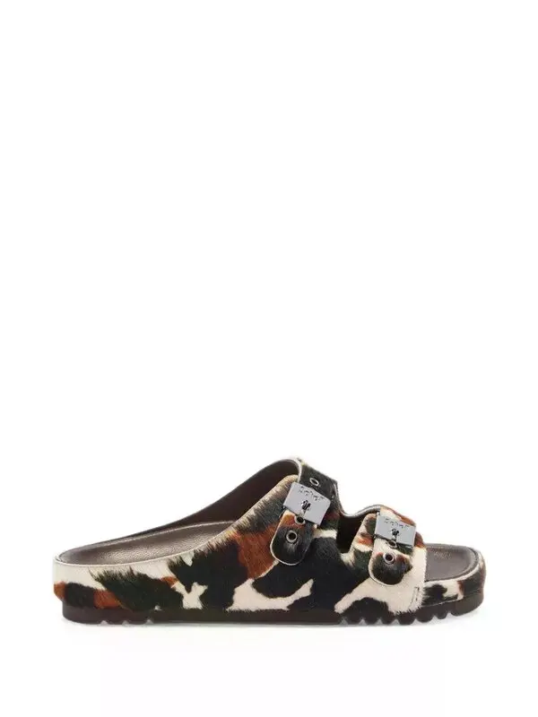 DR. SCHOLL'S SHOES Cow-print Buckle-fastening Flat Sandals