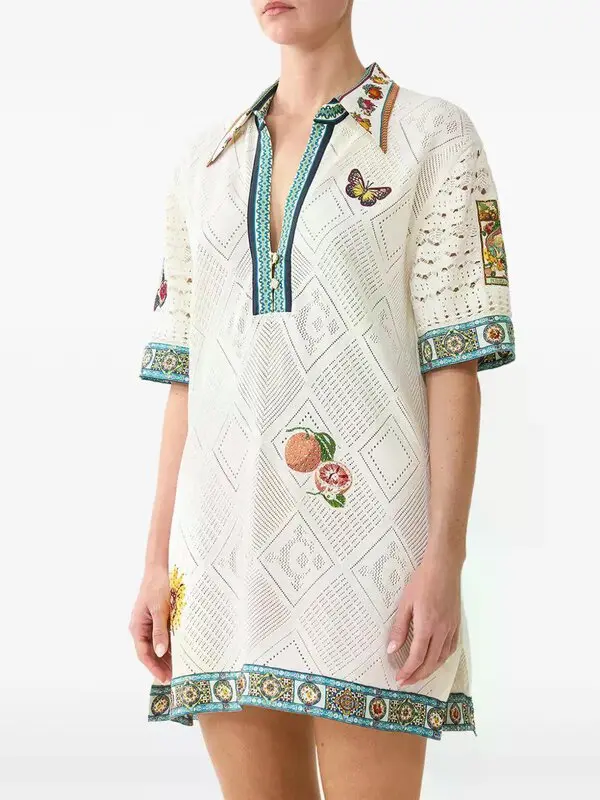 Camilla Embroidered Pointelle-knit Tunic