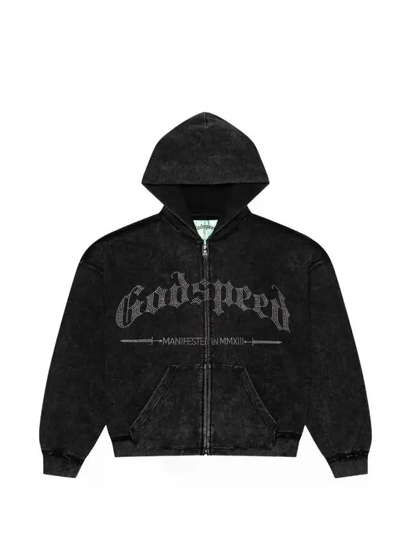 GODSPEED Rhinestone-logo Acid-wash Hoodie