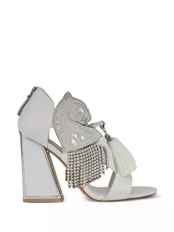 KAT MACONIE Aya Panther Embellished Leopard-motif Sandals - White