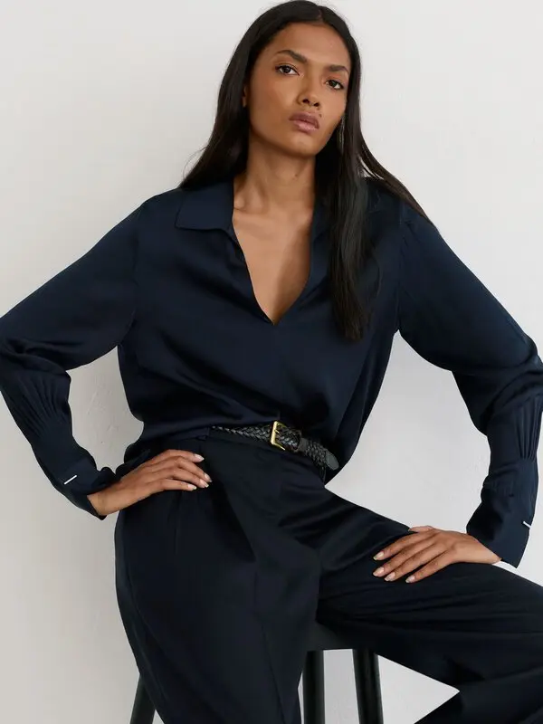 REISS Orla Silk-blend Open-collar Shirt