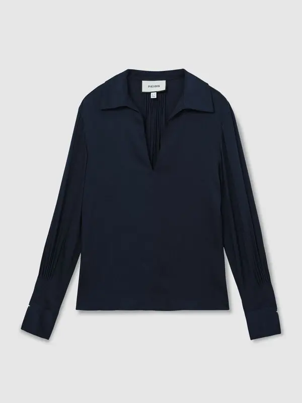 REISS Orla Silk-blend Open-collar Shirt