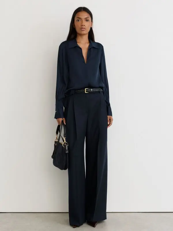 REISS Orla Silk-blend Open-collar Shirt