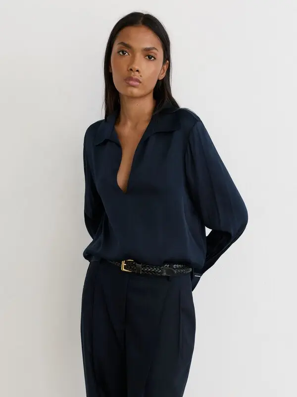 REISS Orla Silk-blend Open-collar Shirt