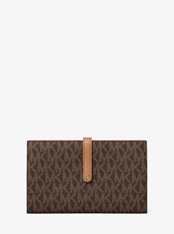 Michael Kors Jet Set Travel Large Signature Logo Wallet In By - Brown