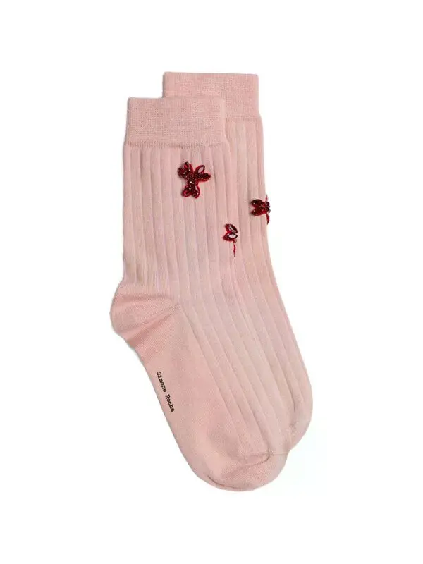 Simone Rocha Bead-embellished Ribbed-knit Socks