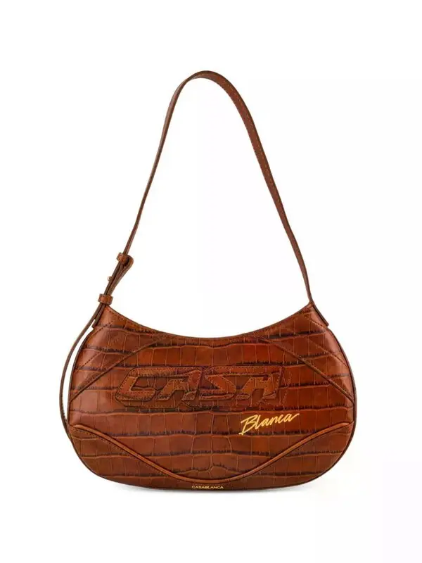 Casablanca Croc-effect Slim Biker Shoulder Bag - Brown