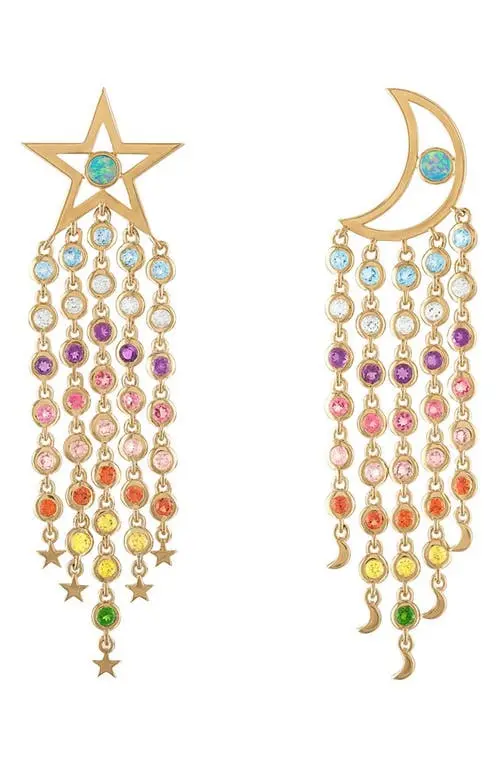 EDEN PRESLEY Supernova 14k Gold Multi-stone Mismatched Drop Earrings - Rainbow