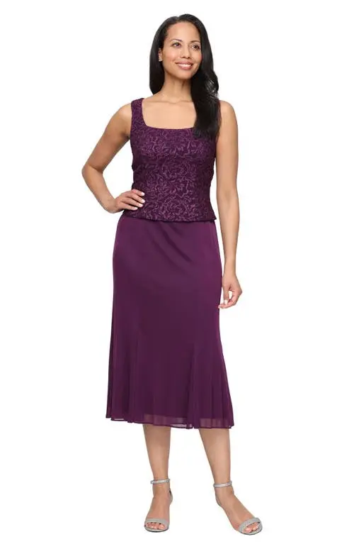 Alex Evenings Mixed Media Cocktail Dress & Jacket Set