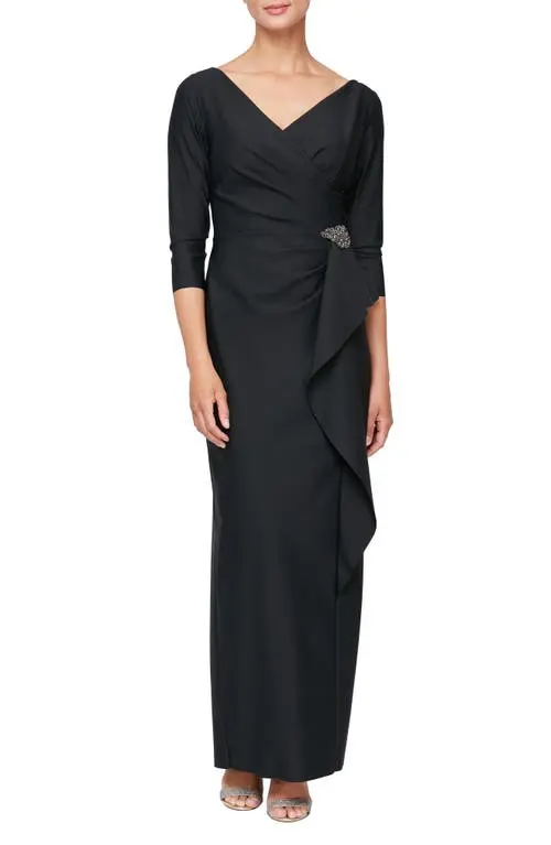 Alex Evenings Contour Collection Bead Detail Sheath Gown - Black